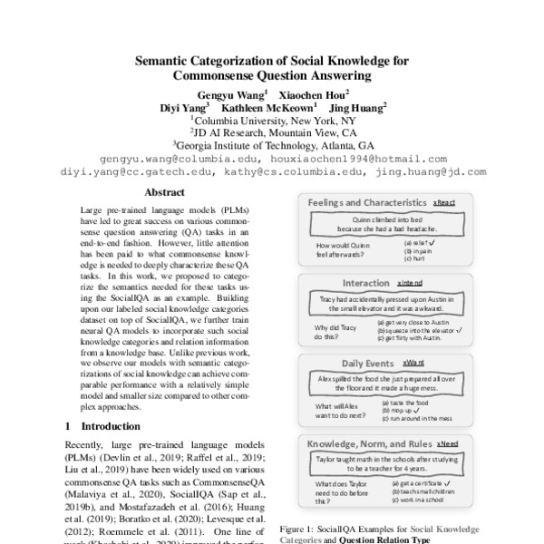 Semantic Categorization of Social Knowledge for Commonsense Question Answering - ACL Anthology