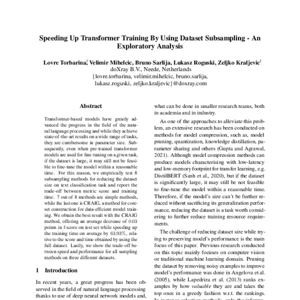 Speeding Up Transformer Training By Using Dataset Subsampling - An Exploratory Analysis - ACL ...