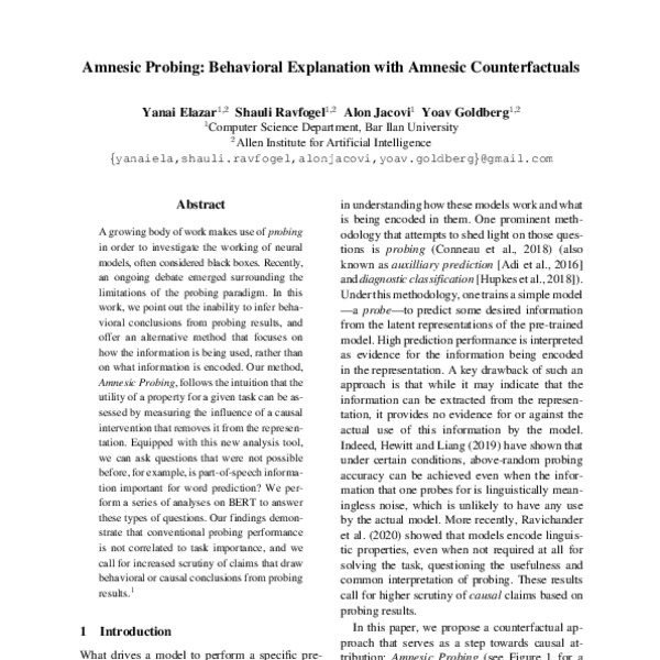 Amnesic Probing: Behavioral Explanation with Amnesic Counterfactuals ...