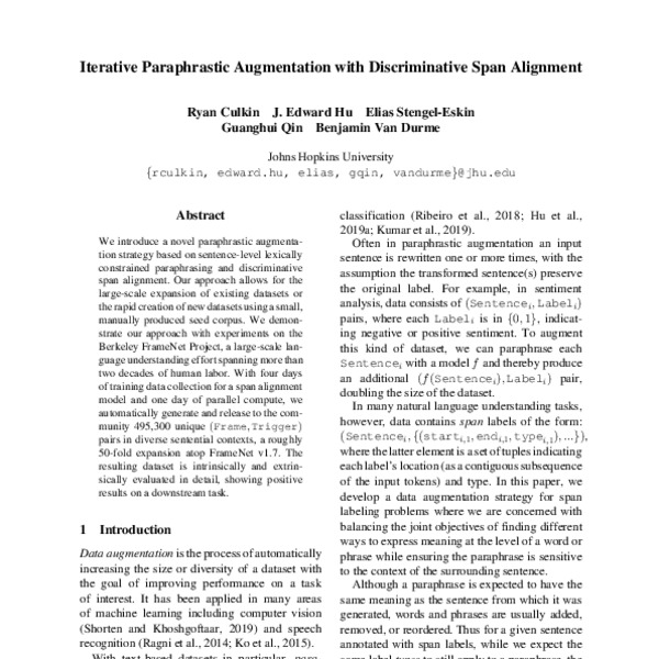 Iterative Paraphrastic Augmentation with Discriminative Span Alignment ...
