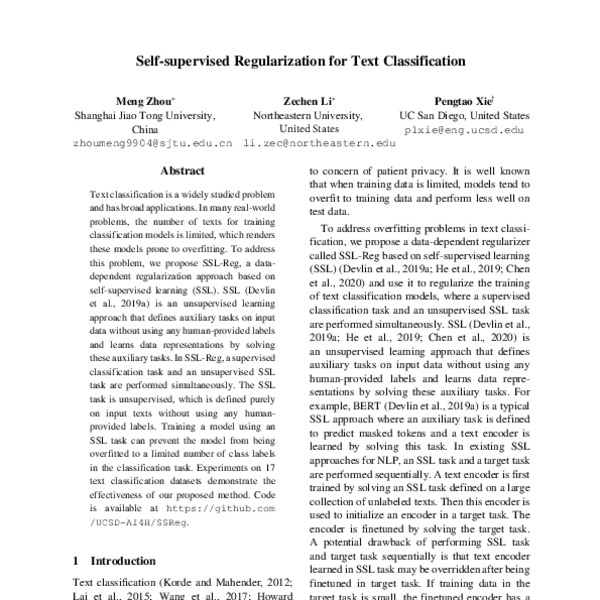 Self-supervised Regularization for Text Classification - ACL Anthology