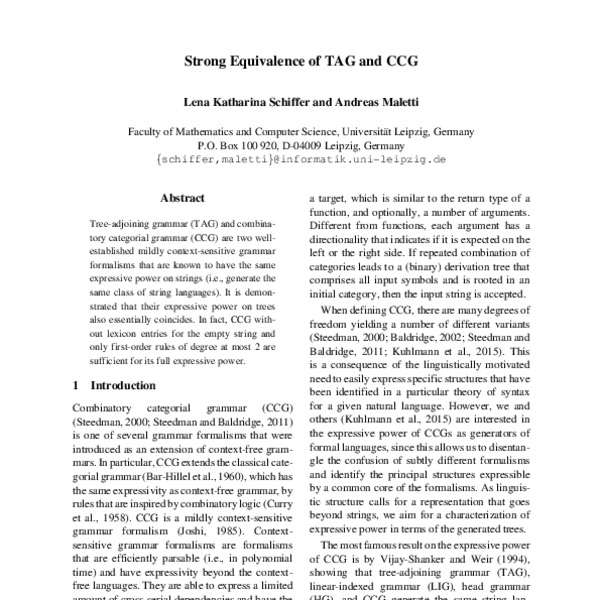 Strong Equivalence of TAG and CCG - ACL Anthology