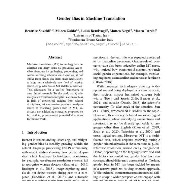 Gender Bias in Machine Translation - ACL Anthology