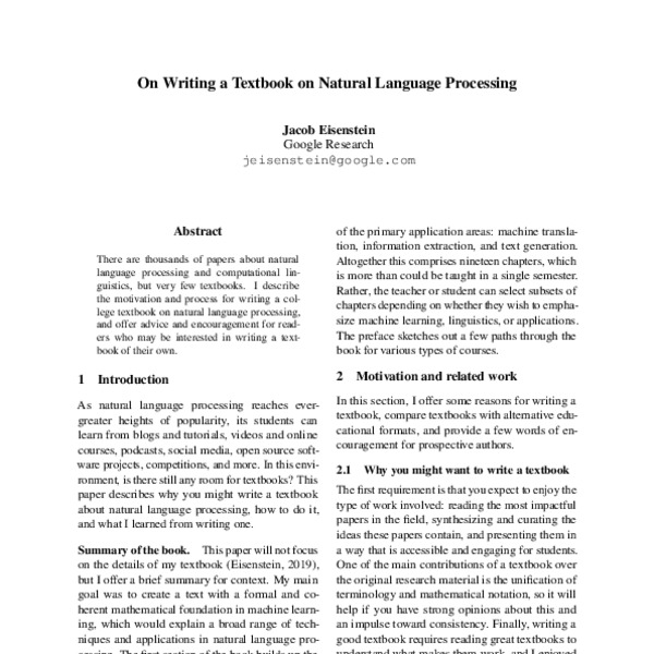 On Writing a Textbook on Natural Language Processing - ACL Anthology