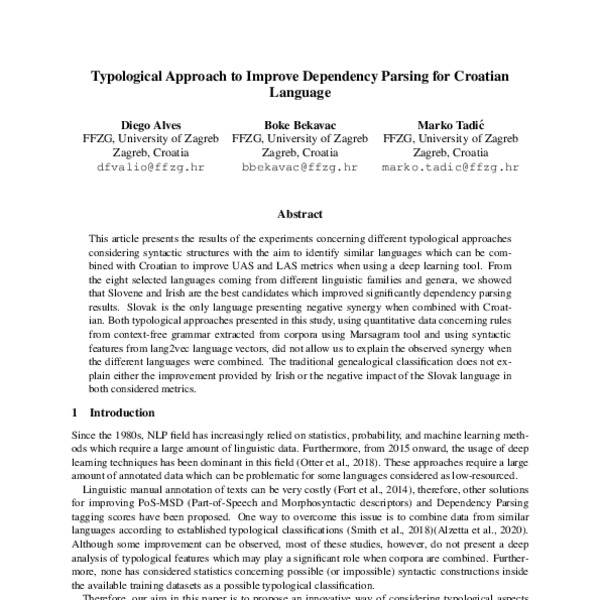 Typological Approach to Improve Dependency Parsing for Croatian Language - ACL Anthology