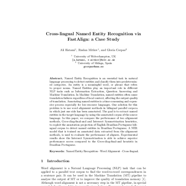 Cross-Lingual Named Entity Recognition via FastAlign: a Case Study - ACL Anthology