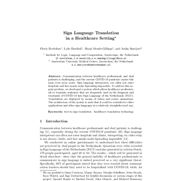 Sign Language Translation in a Healthcare Setting - ACL Anthology