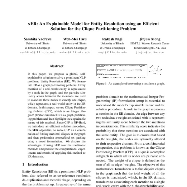 xER: An Explainable Model for Entity Resolution using an Efficient Solution for the Clique ...