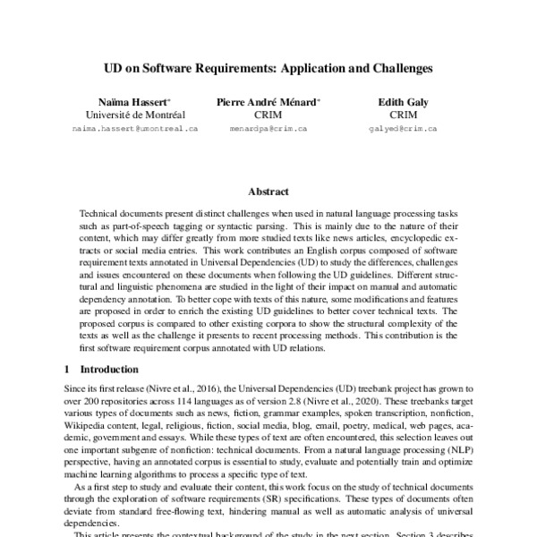 UD on Software Requirements: Application and Challenges - ACL Anthology