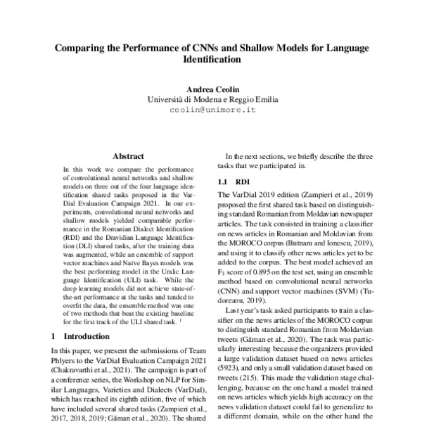 Comparing The Performance Of Cnns And Shallow Models For Language