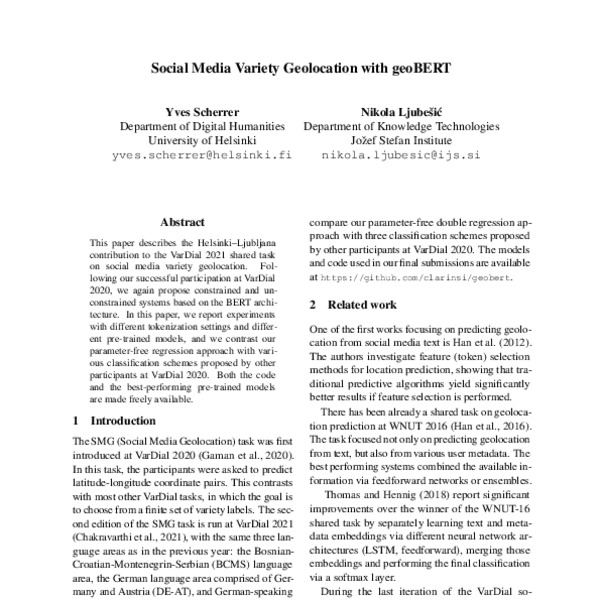 Social Media Variety Geolocation with geoBERT - ACL Anthology
