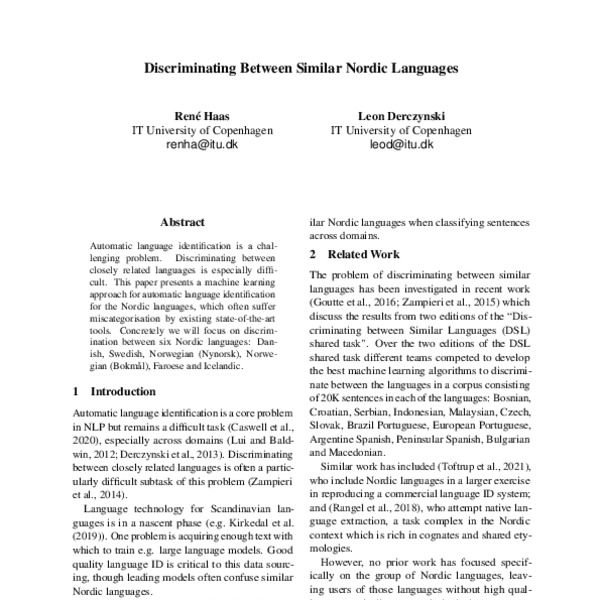 Discriminating Between Similar Nordic Languages - ACL Anthology