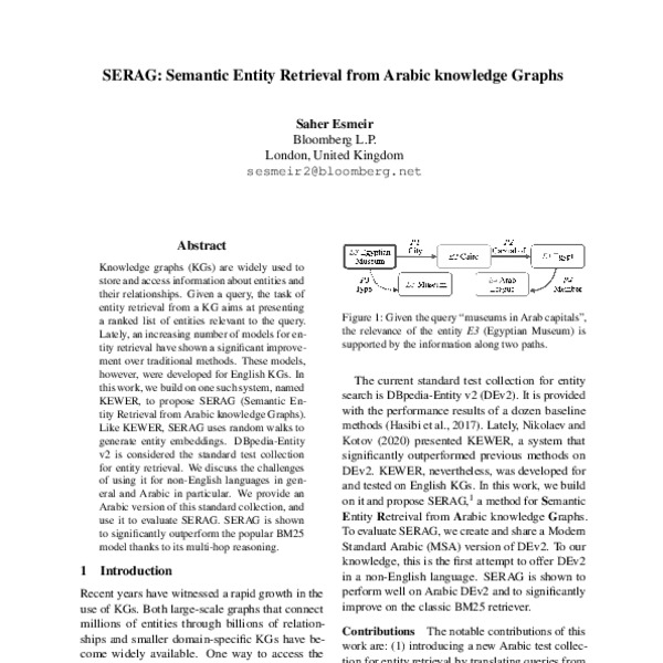 SERAG: Semantic Entity Retrieval from Arabic Knowledge Graphs - ACL Anthology