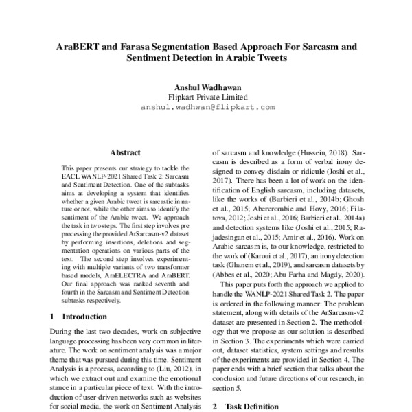 AraBERT and Farasa Segmentation Based Approach For Sarcasm and ...