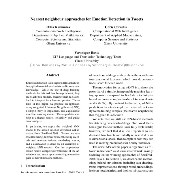 Nearest neighbour approaches for Emotion Detection in Tweets - ACL Anthology