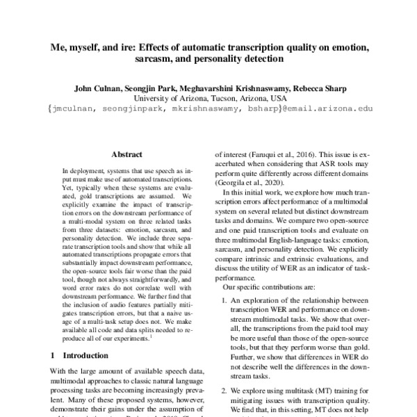 Me, myself, and ire: Effects of automatic transcription quality on ...