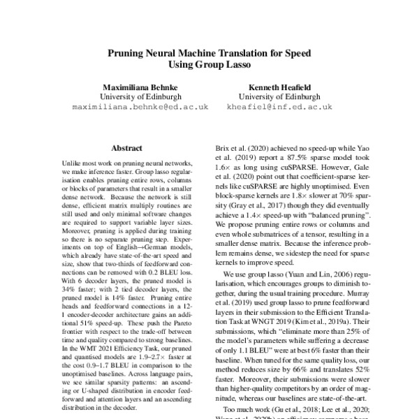Pruning Neural Machine Translation for Speed Using Group Lasso - ACL Anthology