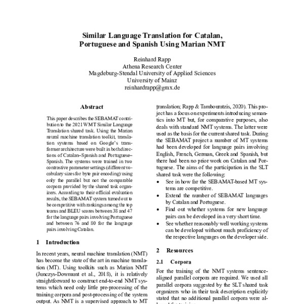 Similar Language Translation for Catalan, Portuguese and Spanish Using ...
