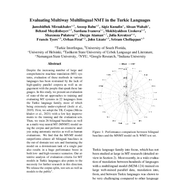 Evaluating Multiway Multilingual NMT in the Turkic Languages - ACL Anthology