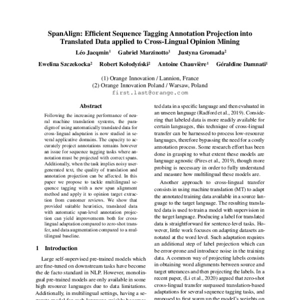 SpanAlign: Efficient Sequence Tagging Annotation Projection into Translated Data applied to ...