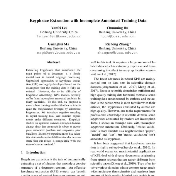 Keyphrase Extraction with Incomplete Annotated Training Data - ACL Anthology