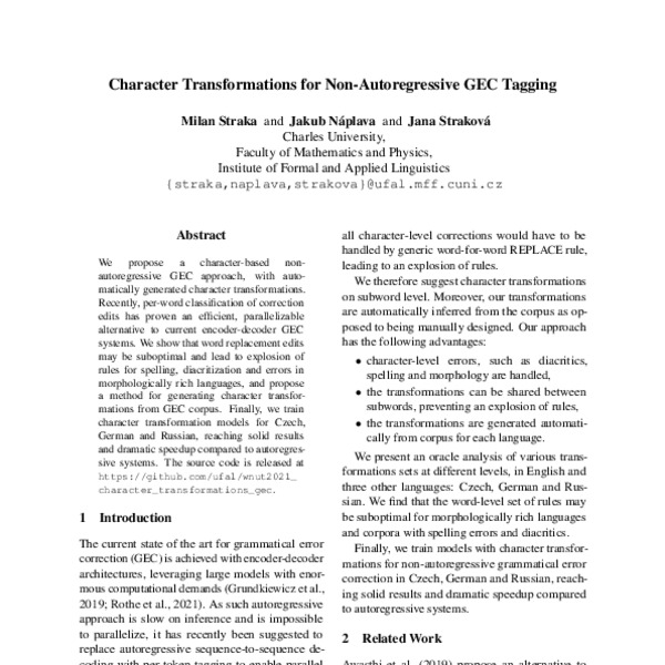 Character Transformations for Non-Autoregressive GEC Tagging - ACL ...