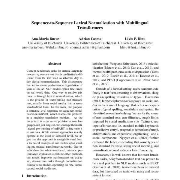 Sequence-to-Sequence Lexical Normalization with Multilingual Transformers - ACL Anthology