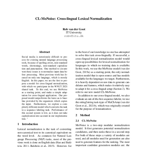 CL-MoNoise: Cross-lingual Lexical Normalization - ACL Anthology
