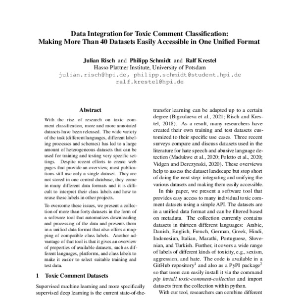 Data Integration for Toxic Comment Classification: Making More Than 40 ...