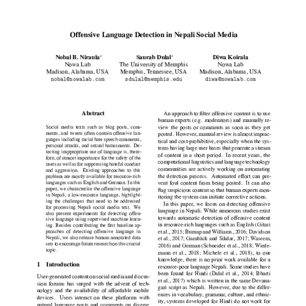 Offensive Language Detection in Nepali Social Media - ACL Anthology