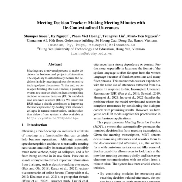 Meeting Decision Tracker: Making Meeting Minutes with De-Contextualized ...