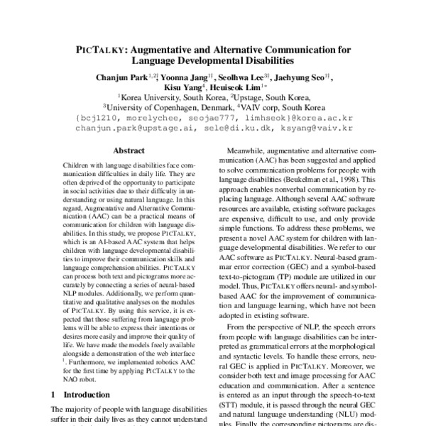 PicTalky: Augmentative and Alternative Communication for Language Developmental Disabilities ...