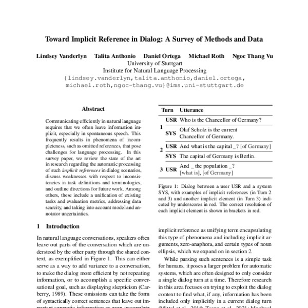 Toward Implicit Reference in Dialog: A Survey of Methods and Data - ACL Anthology