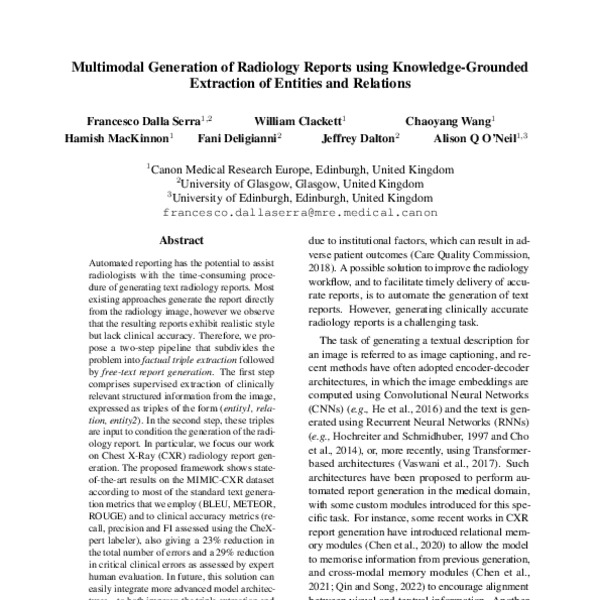 Multimodal Generation of Radiology Reports using Knowledge-Grounded ...