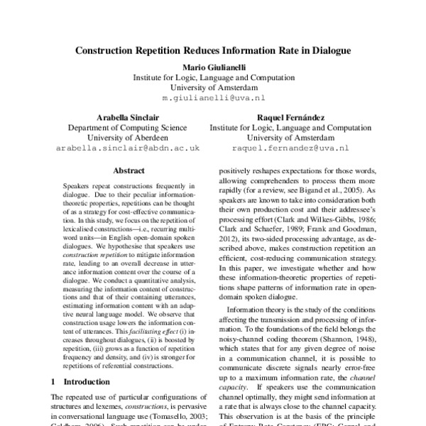 Construction Repetition Reduces Information Rate in Dialogue - ACL ...