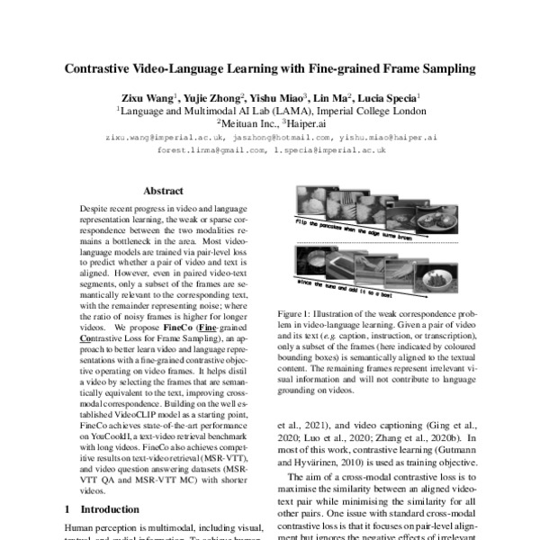 Contrastive Video-Language Learning with Fine-grained Frame Sampling - ACL Anthology