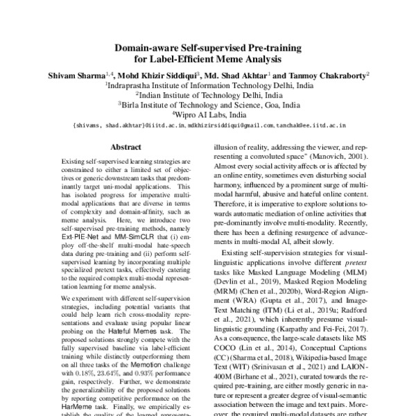 Domain-aware Self-supervised Pre-training for Label-Efficient Meme ...