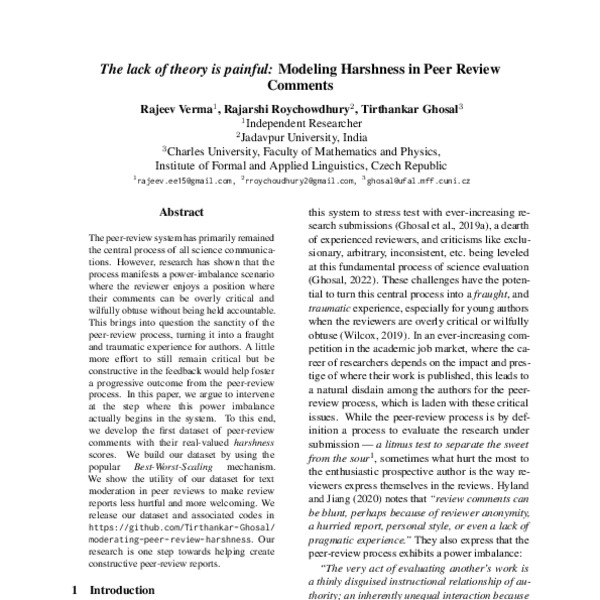 The lack of theory is painful: Modeling Harshness in Peer Review ...