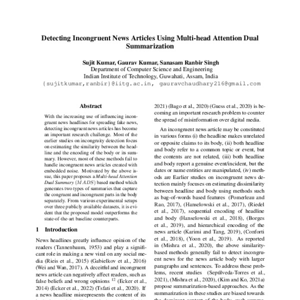 Detecting Incongruent News Articles Using Multi-head Attention Dual ...
