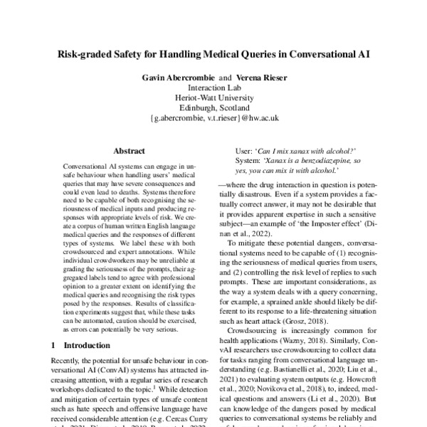 Risk-graded Safety for Handling Medical Queries in Conversational AI ...