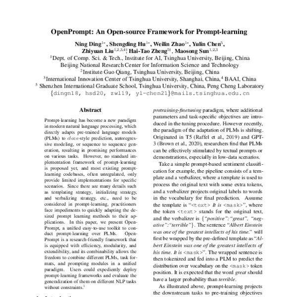 OpenPrompt: An Open-source Framework for Prompt-learning - ACL Anthology