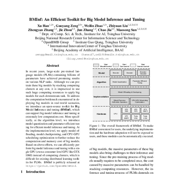 BMInf: An Efficient Toolkit for Big Model Inference and Tuning - ACL Anthology