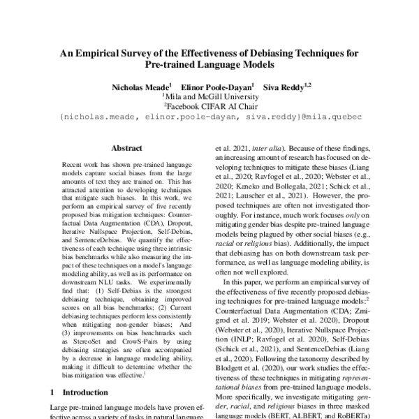 An Empirical Survey of the Effectiveness of Debiasing Techniques for Pre-trained Language Models ...