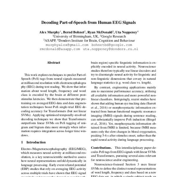 Decoding Part Of Speech From Human Eeg Signals Acl Anthology