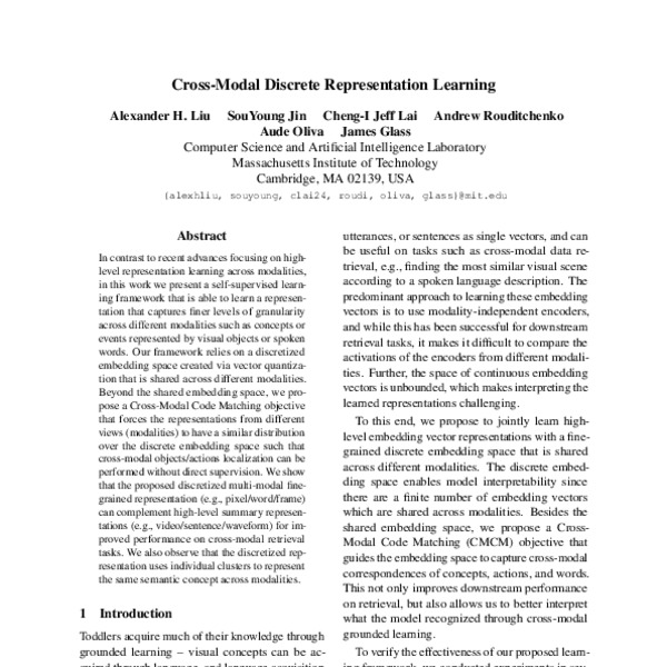 Cross-Modal Discrete Representation Learning - ACL Anthology