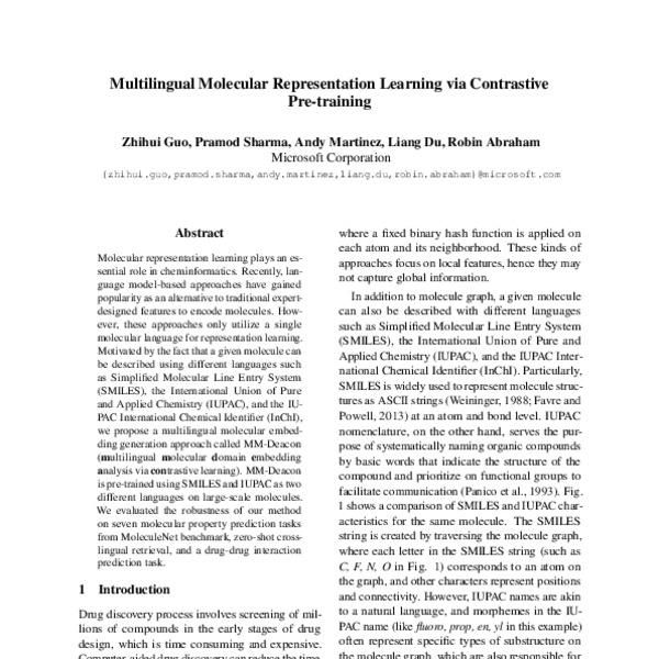 Multilingual Molecular Representation Learning via Contrastive Pre ...