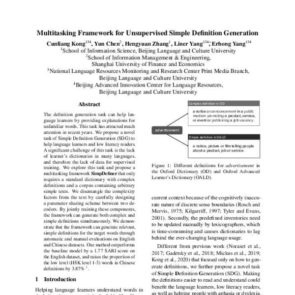Multitasking Framework for Unsupervised Simple Definition Generation - ACL Anthology