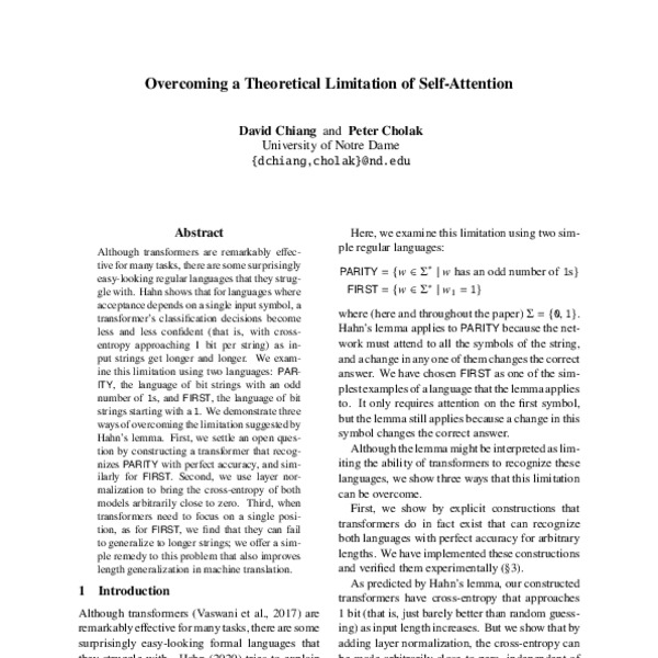 Overcoming a Theoretical Limitation of Self-Attention - ACL Anthology