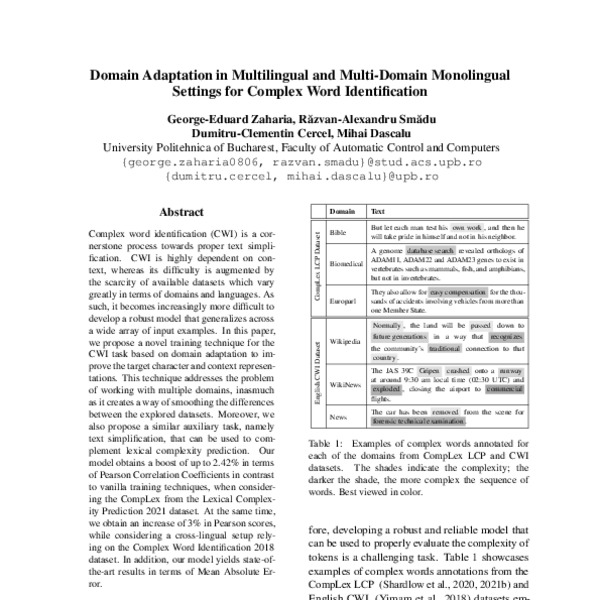 Domain Adaptation in Multilingual and Multi-Domain Monolingual Settings for Complex Word ...