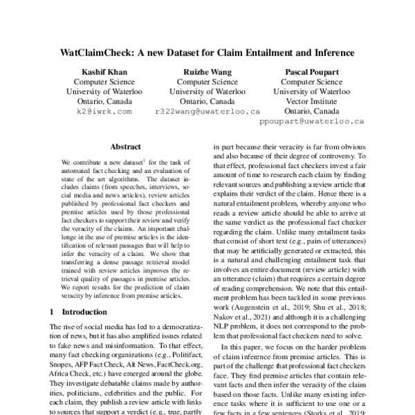WatClaimCheck: A new Dataset for Claim Entailment and Inference - ACL ...